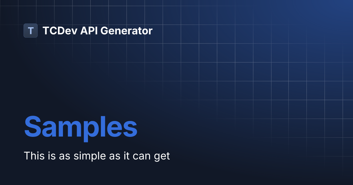 Samples | TCDev API Generator